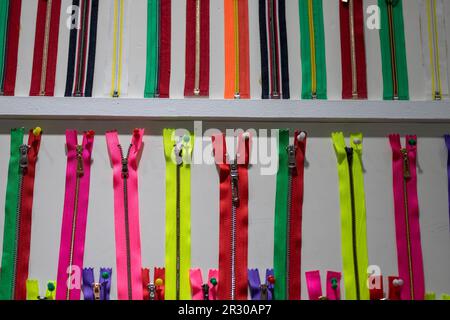 Colorful zipper collection on display at a stall of Bangladesh Denim ...