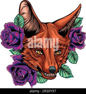 illustration of fox and roses flowers Stock Vector Image & Art - Alamy
