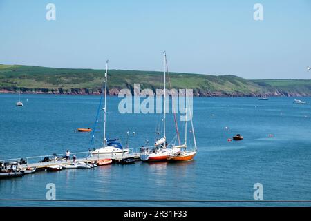 Boats and pontoon looking across the bay from Dale to Monk Haven on a ...