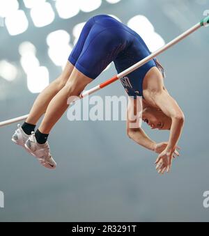 Sam Kendricks participating in the pole vault at the Doha 2019 World ...