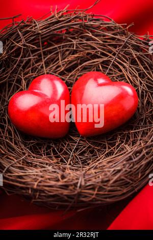 Nest with hearts Stock Photo - Alamy
