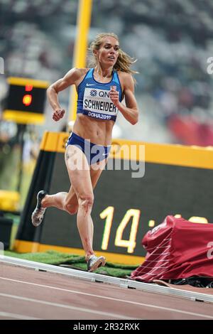 Rachel Schneider running the 5000m at the 2019 World Athletics ...