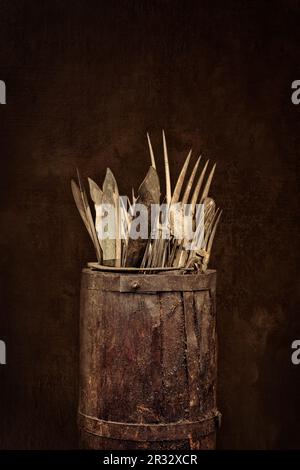 kitchen knife on brown wooden table Stock Photo - Alamy