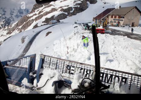 Col Du Galibier, France. 22nd May, 2023. The snow milling machine ...