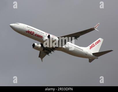 A Boeing 737-800 on lease to Jet2 from Smartwings departs Palma Airport ...