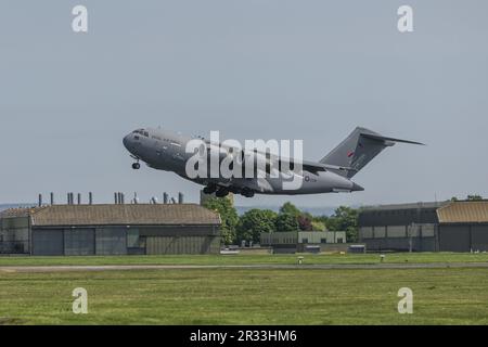RAF Boeing C-17 Globemaster takes off at at RAF Leeming, Leeming Bar ...