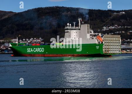Multipurpose ro-ro vessel Misida at Puddefjorden, arriving in the port ...