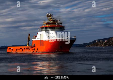 Offshore supply AHTS vessel Normand Sigma arriving at Byfjorden, port ...