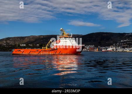 Offshore supply AHTS vessel Normand Sigma arriving at Byfjorden, port ...