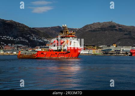 Offshore supply AHTS vessel Normand Sigma arriving at Byfjorden, port ...