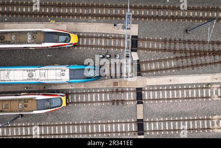 A view of express trains at a Junction Railway Station of Indian ...