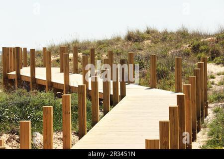 New boardwalk being built on Meia Praia beach, Lagos, Algarve, Portugal ...