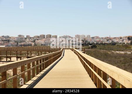 New boardwalk on Meia Praia beach, Lagos, Algarve, Portugal Stock Photo ...