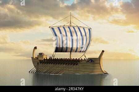 3D Rendering Illustration of an Ancient Trireme of the classic Greece ...