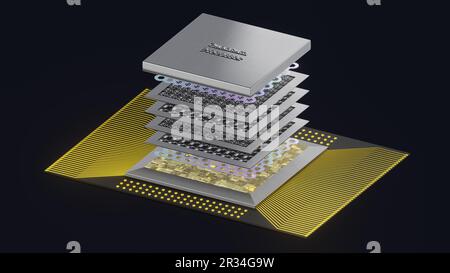 Quantum processor concept with quantum qubits circuit boards in layers ...