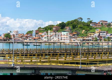 Vera Cruz, Bahia, Brazil - April 11, 2023: Small fishing boat with two ...