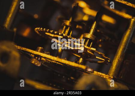 The internal design of the mechanical and rusty clock in a larger view ...