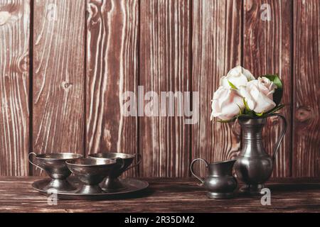 Vintage metal ware still life Stock Photo - Alamy