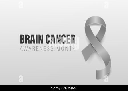 Brain Cancer Banner, Card, Placard with Vector 3d Realistic Grey Ribbon ...