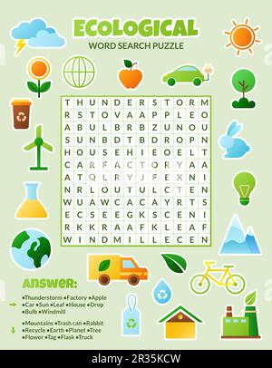 Vector ecological wordsearch puzzle for kids with endangered species ...