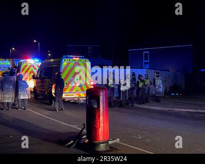 Police officers on Wilson Road in Cardiff as they face a "large scale ...