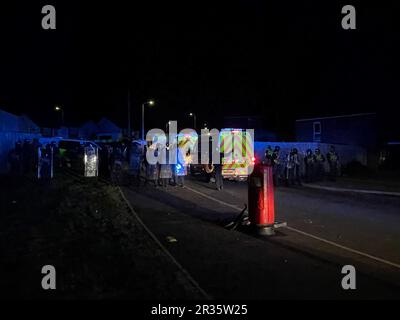 Police officers on Wilson Road in Cardiff as they face a "large scale ...