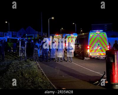 Police officers on Wilson Road in Cardiff as they face a "large scale ...