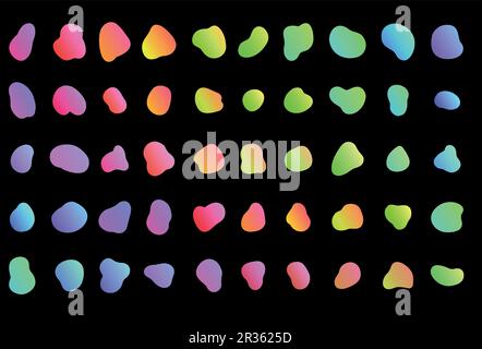 Fluid shapes isolated on black background. Wavy liquid elements. Bright ...