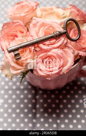 Old key and roses Stock Photo - Alamy