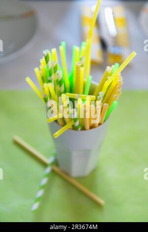 set multi colored drinking straws, striped isolated on white background ...