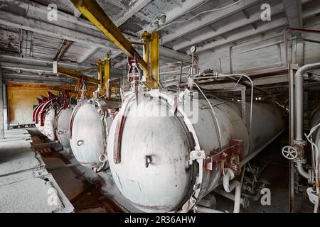 Big autoclaves in silica bricks production workshop Stock Photo - Alamy
