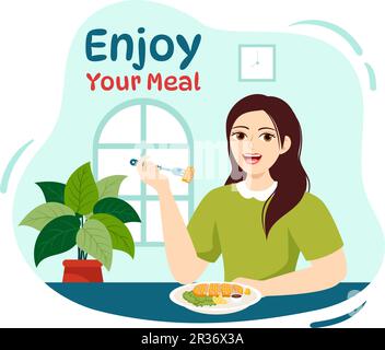 Enjoy Your Meal Vector Illustration a Variety of Delicious Food in Home ...