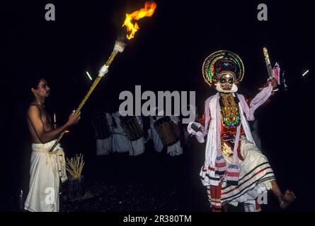 Mudiyettu, ritualistic folk dance in Kerala, India, Asia Stock Photo ...