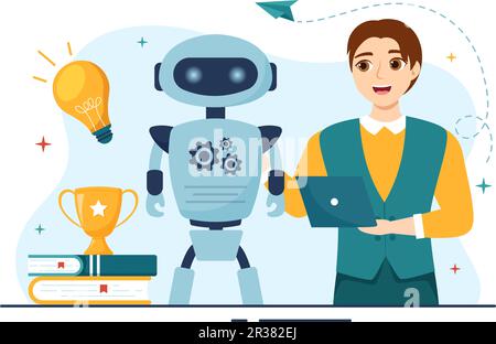 Robotics School Vector Illustration with Youth Robotic Project to ...