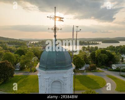 Spring afternoon aerial photo of the water tower located in the hamlet ...