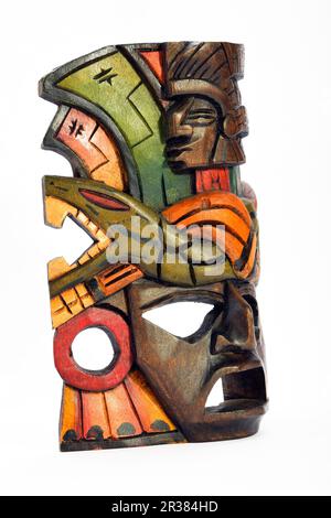 Indian Mayan Aztec wooden mask with anaconda and jaguar isolated on ...