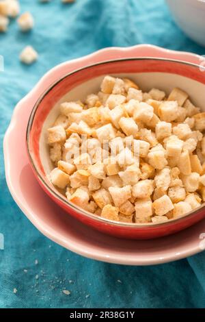 Diced, gluten-free white bread for making dumplings Stock Photo - Alamy