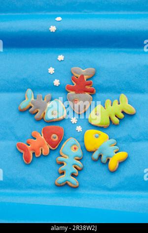 Blue fish-shaped biscuits Stock Photo - Alamy