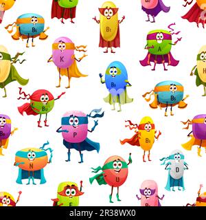 Cartoon vitamin superhero characters seamless pattern. Vector tile ...