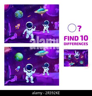 Find ten differences on galaxy space landscape matching game vector ...