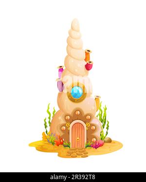 Fairy sea shell house or dwelling of sorceress. Vector fairytale ...