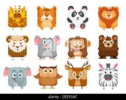Cartoon deer kawaii square animal face, isolated fawn, baby reindeer ...