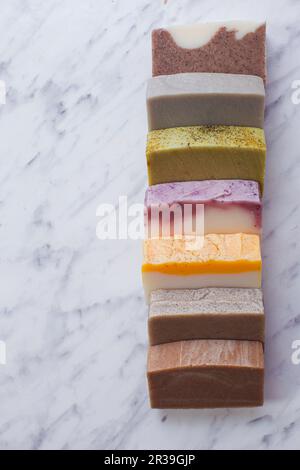Set of handmade soap slices in a row Stock Photo - Alamy