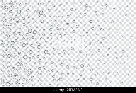 Oxygen air bubbles flow in water on white background. Fizzy sparkles in sea, aquarium. Soda pop ...