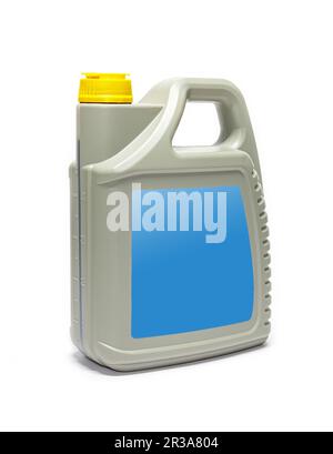 Plastic canister with compressor oil on a white background. High ...