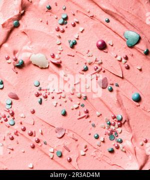 Top view of pink buttercream for decorating cake, smooth buttercream ...