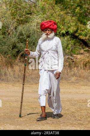 Elderly man of the Rabari ethnic group, wearing a national headdress ...