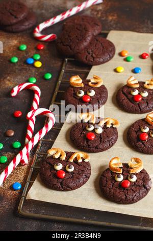 Red Christmas reindeer horns on color background Stock Photo - Alamy