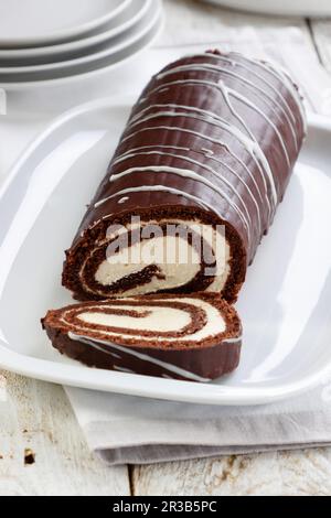 Chocolate cheese roulade Stock Photo - Alamy
