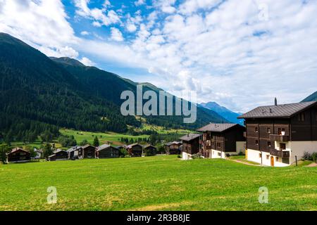 Ancient wooden traditional Swiss granaries and chalets on stone piles ...